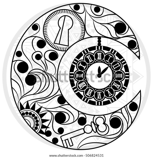 Steampunk Moon Vintage Clock Hand Drawn Stock Vector (Royalty Free ...