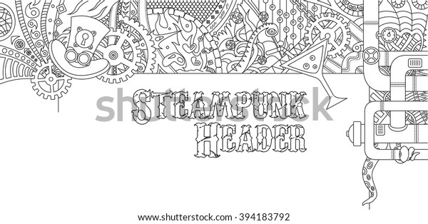 Steampunk Outline Doodle Header Design Various Stock Vector (Royalty ...