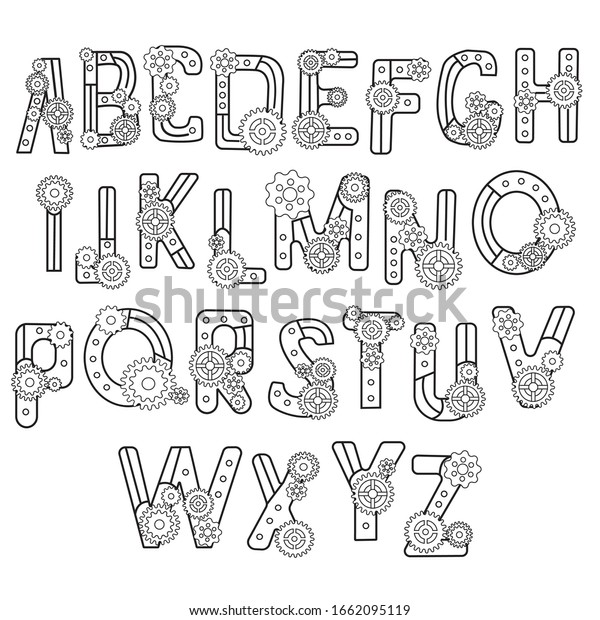 Steampunk Style Typeface Mechanical Alphabet Gears Stock Vector ...