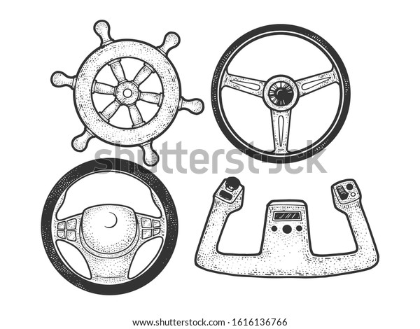 Steering Wheel Set Sketch Engraving Vector Stock Vector (Royalty Free ...