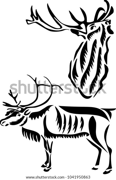 Stencil Laser Cutting Deer Reindeer Set Stock Vector (Royalty Free ...