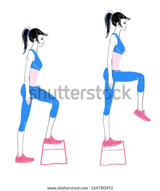 Step Aerobics Young Women Doing Exercise Stock Vector (Royalty Free ...