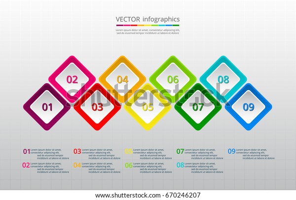 Step by step infographic design. Timeline template with 9 numbers and ...