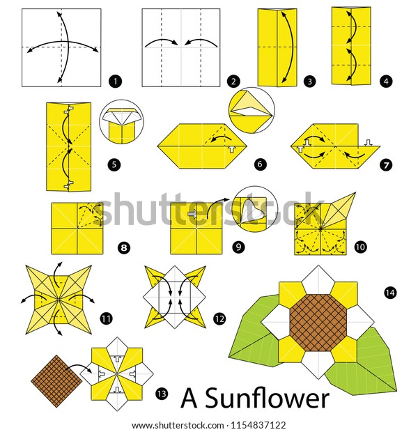 Step by step instructions how to make origami A Sunflower.