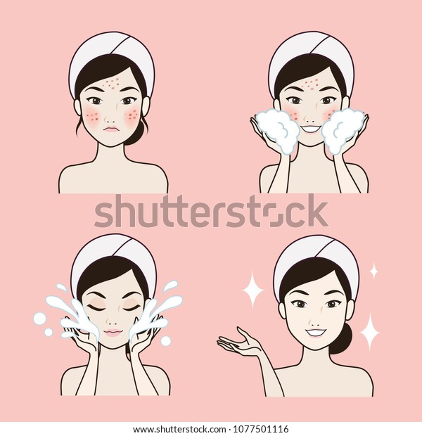 Steps Clean Face Girl Clear Acne Stock Vector (Royalty Free) 1077501116 ...