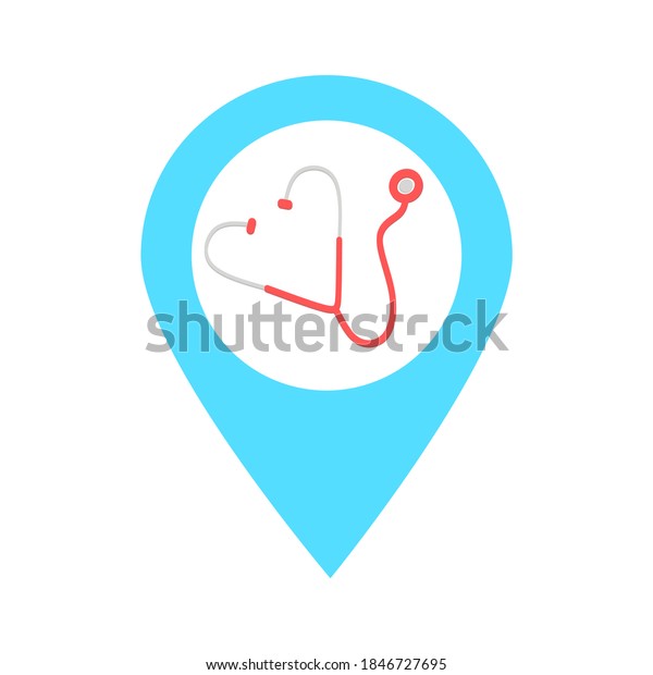 Stethoscope Location Map Pin Icon Element Stock Vector (Royalty Free ...