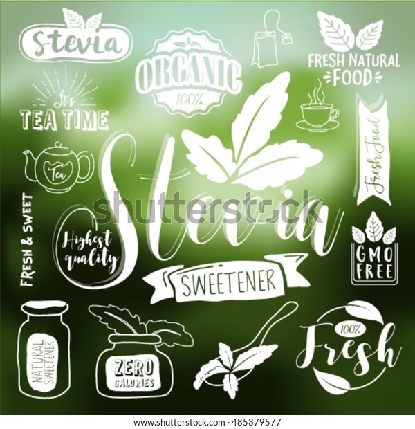 Stevia Organic Food Label Set Fresh Stock Vector (Royalty Free) 485379577