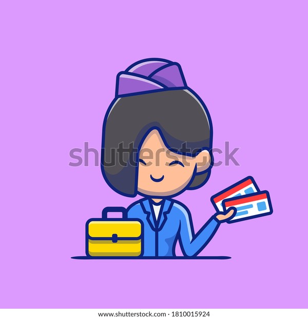 Stewardess Suitcase Boarding Pass Cartoon Vector Stock Vector (Royalty ...