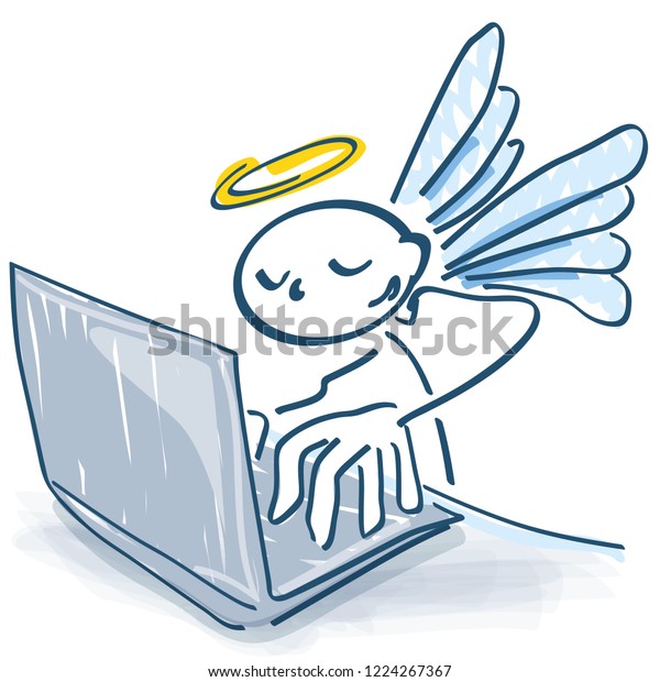 Stick Figure Angel Ordering On Laptop: vetor stock (livre de direitos ...