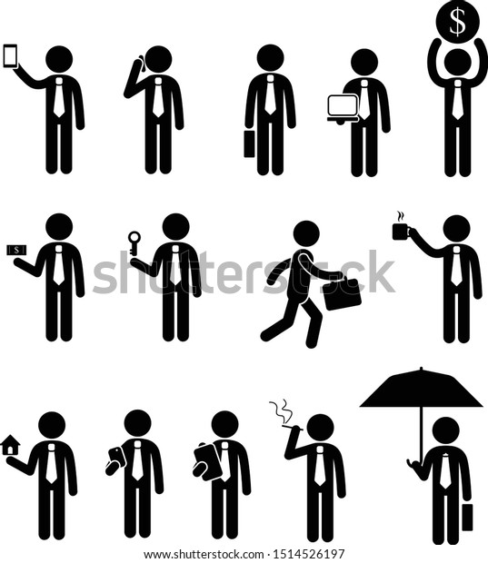 Stick Figure Business Various Objects Stickman Stock Vector (Royalty ...