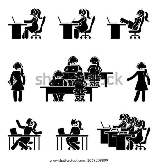 Stick Figure Call Center Icon Set Stock Vector (Royalty Free) 1069809899