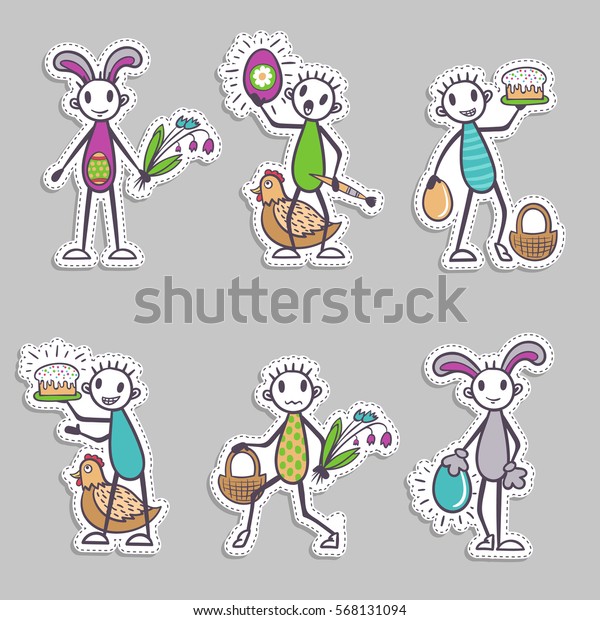 Stick Figure Cartoon Set Paper Stickers: Stock-Vektorgrafik (Lizenzfrei ...