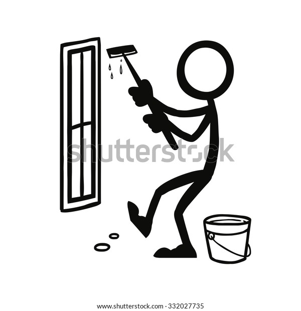Stick figure cleaning window