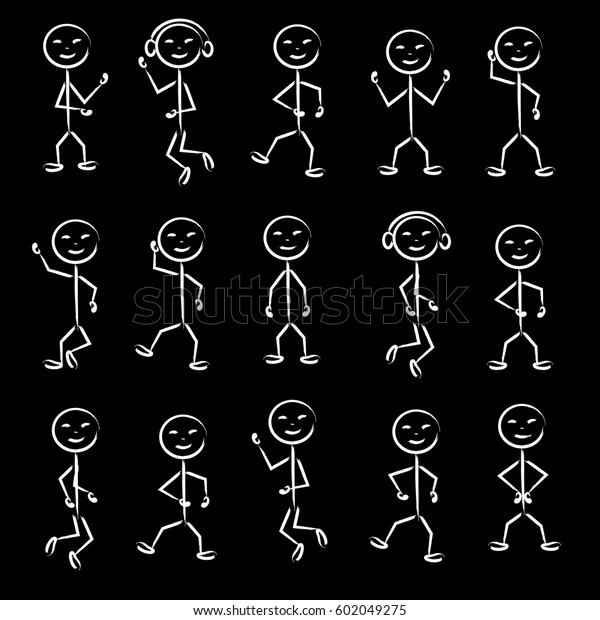 Stick Figure Different Poses Black White Stock-vektor (royaltyfri ...