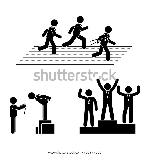 Stick Figure Gold Silver Bronze Medal Stockvektor (royaltyfri) 708977338