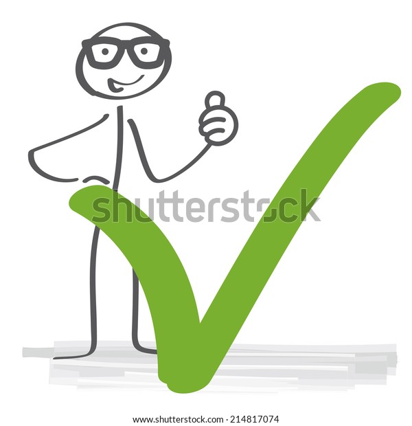 Stick Figure Green Check Mark 库存矢量图（免版税）214817074