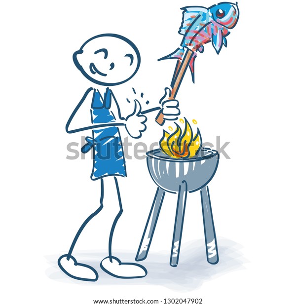 Stick Figure Grilling Fish Party Stock Vector (Royalty Free) 1302047902 ...