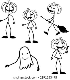 Stick Figure Halloween Vector Set Stock Vector (Royalty Free ...