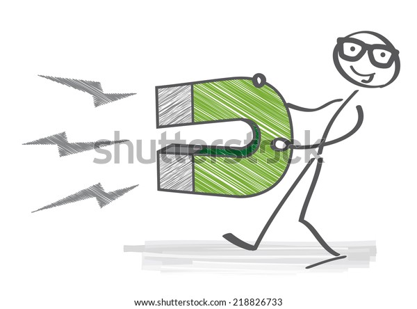 Stick Figure Holding Large Magnet Stock Vector (Royalty Free) 218826733