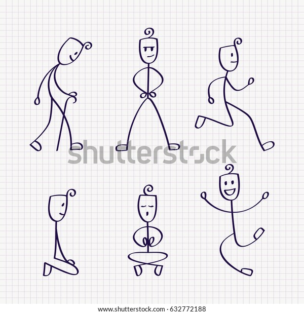 Stick figure of man with different poses of jumping, walking, running ...