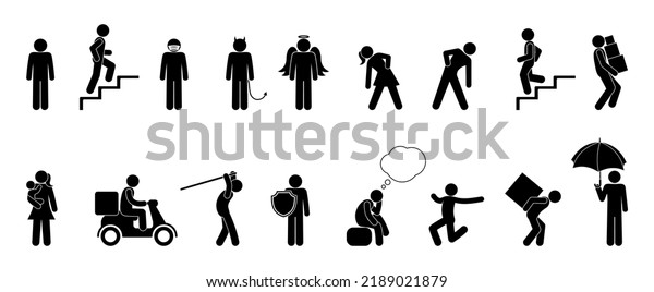 Stick Figure Man Icon Isolated Human Stock Vector (Royalty Free ...