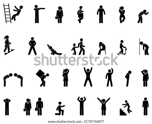 Vektor Stok Stick Figure Man Icon Stickman Set (Tanpa Royalti ...