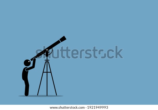 Stick Figure Man Looking Through Telescope: stockvector (rechtenvrij ...