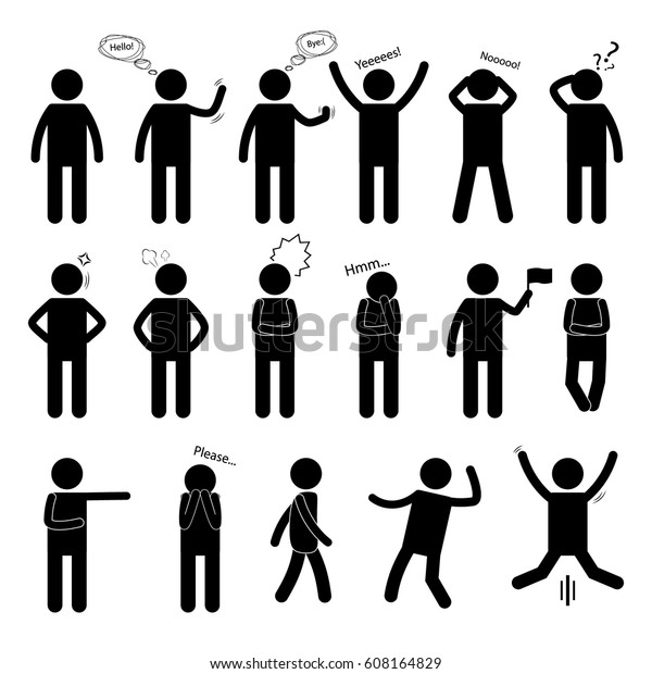 Stick figure of a man. Set of human postures for design. Vector ...