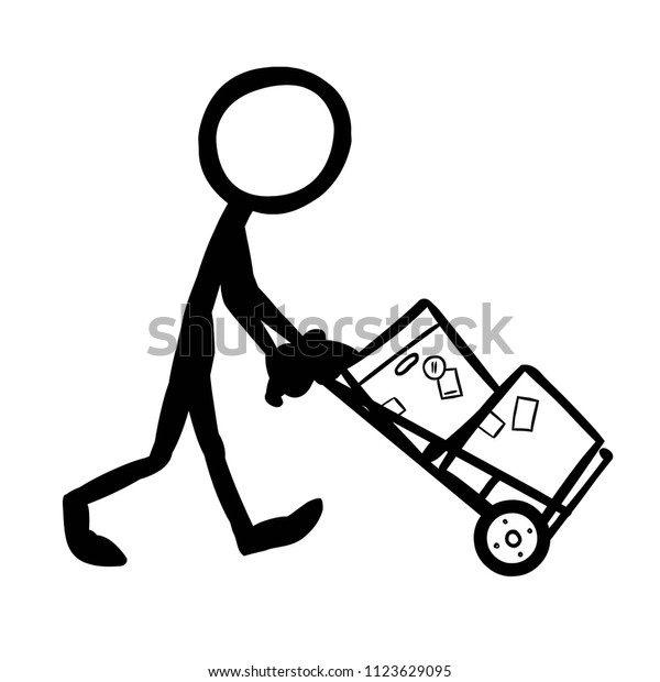 Stick Figure Moving Trolley: vector de stock (libre de regalías ...