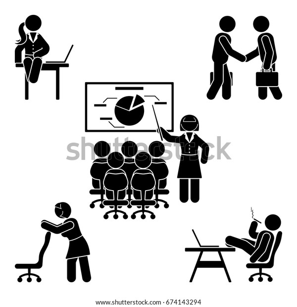 Stick Figure Office Poses Set Business Stock Vector (Royalty Free ...