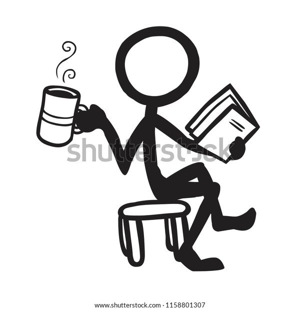 Stick Figure Reading with Coffee