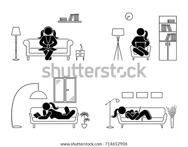 Stick Figure Resting Home Position Set 스톡 벡터(로열티 프리) 714652906