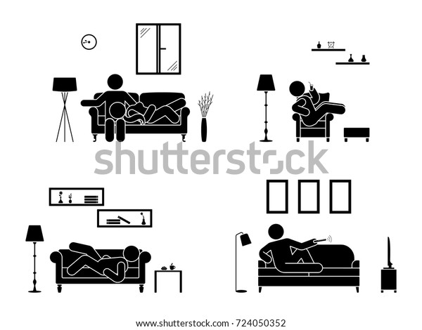 Stick Figure Resting Home Position Set Stock Vector (Royalty Free ...