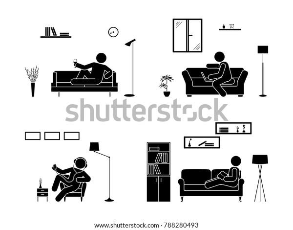 Stick Figure Resting Home Position Set Stock Vector (Royalty Free ...