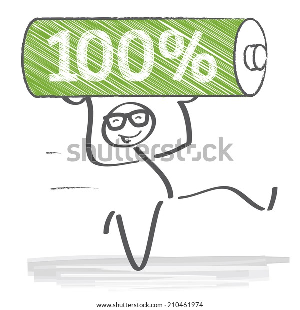 Stick figure running at full power and full battery
