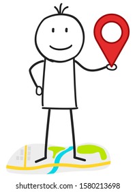 Stick Figure Standing On Map Location Stock Vector (Royalty Free ...
