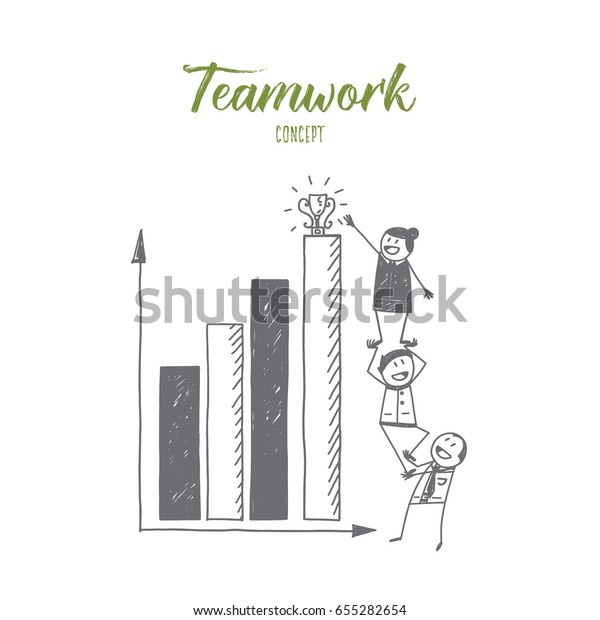 Vektor Stok Stick Figure Teamwork Concept Sketch Group (Tanpa Royalti ...