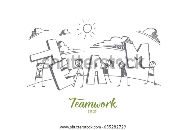 Stick Figure Teamwork Concept Sketch People Stock Vector (Royalty Free ...