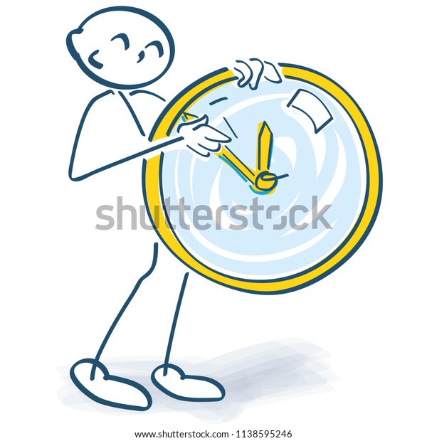 Stick Figure Turns Clock Time: vector de stock (libre de regalías ...