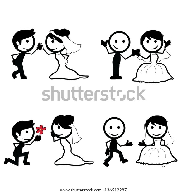 Stick Figure Wedding Couples Different Pose Stock Vector (Royalty Free ...