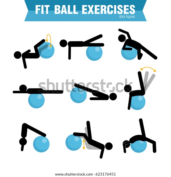 Stick Figures Doing Exercises Fit Ball Stock Vector (Royalty Free ...