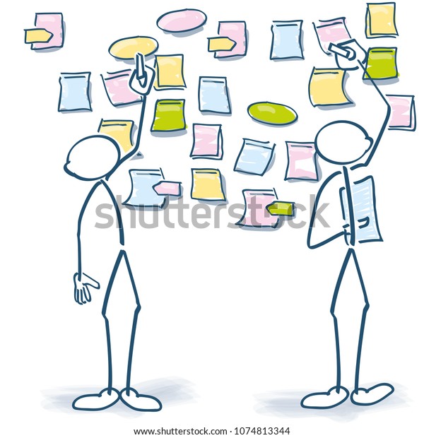 Stick Figures Filling Out Notes On Stock Vector (Royalty Free) 1074813344