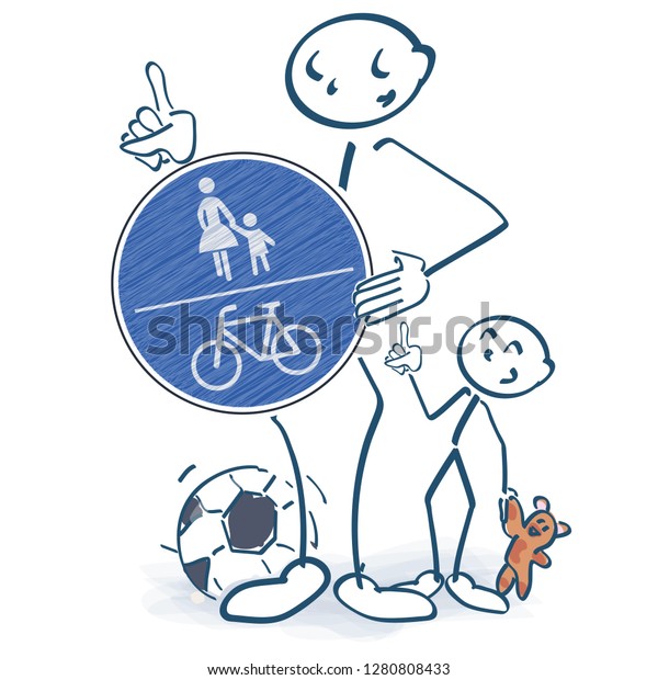Stick Figures Pedestrian Bike Path Front Stock Vector (Royalty Free ...