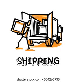 Stick Man Holding Big Box Shipping Stock Vector (Royalty Free) 504266935
