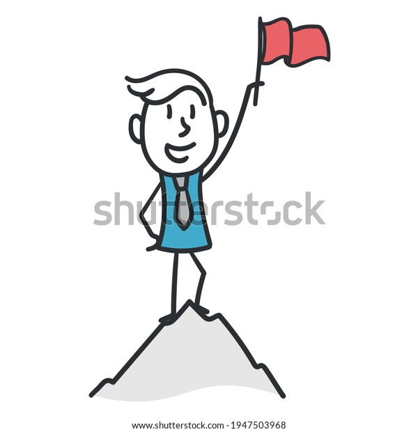 Stick Man On Top Mountain Concept Stock Vector (Royalty Free ...