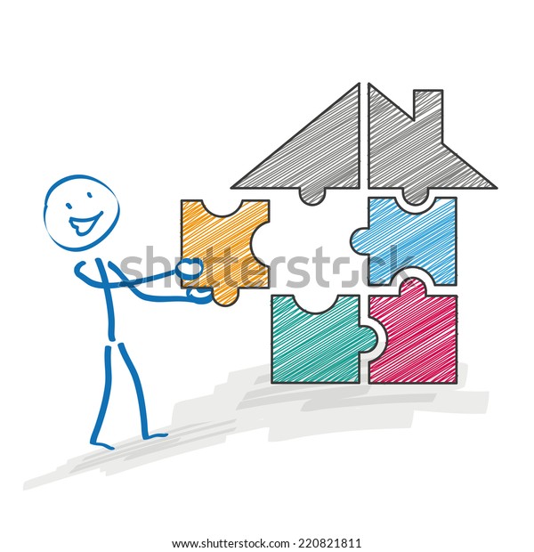 Stick Man Puzzle Piece House On Stock Vector (Royalty Free) 220821811 ...
