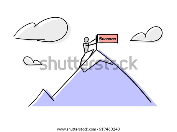 Stick Man Reaching Top Mountain Which : image vectorielle de stock ...
