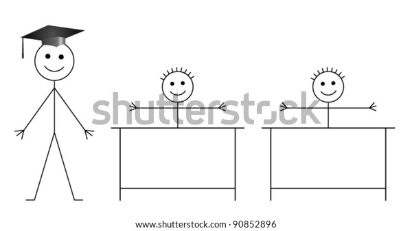 Stick Man Teacher Pupils School 库存矢量图（免版税）90852896 | Shutterstock