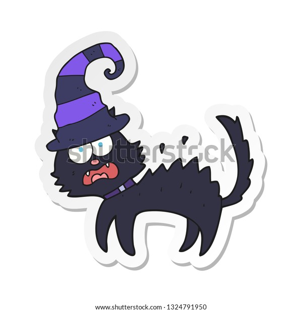 Sticker Cartoon Scared Black Cat Stock Vector (Royalty Free) 1324791950 ...