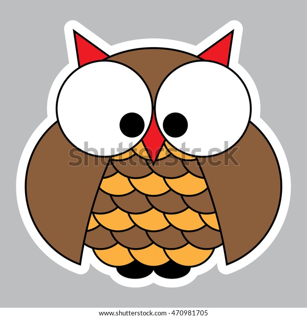 Sticker Colored Cute Owl Big Eyes Stock Vector (Royalty Free) 470981705 ...